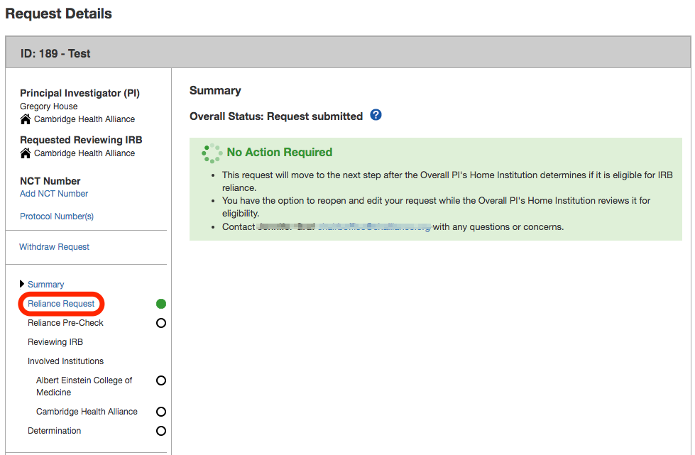 Making changes to a Reliance Request – SMART IRB Support Center